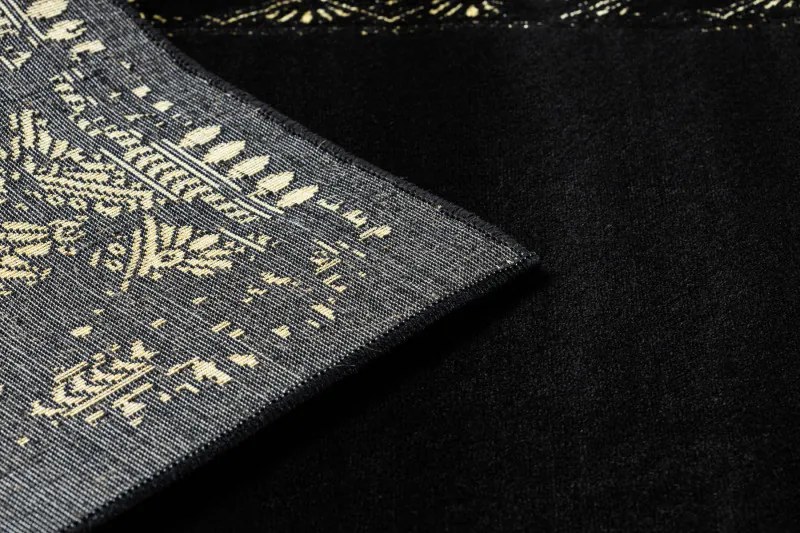 Dywany Łuszczów, Běhoun Gloss 408C 86 geometric black/gold, 80x300, černá, obývací pokoj