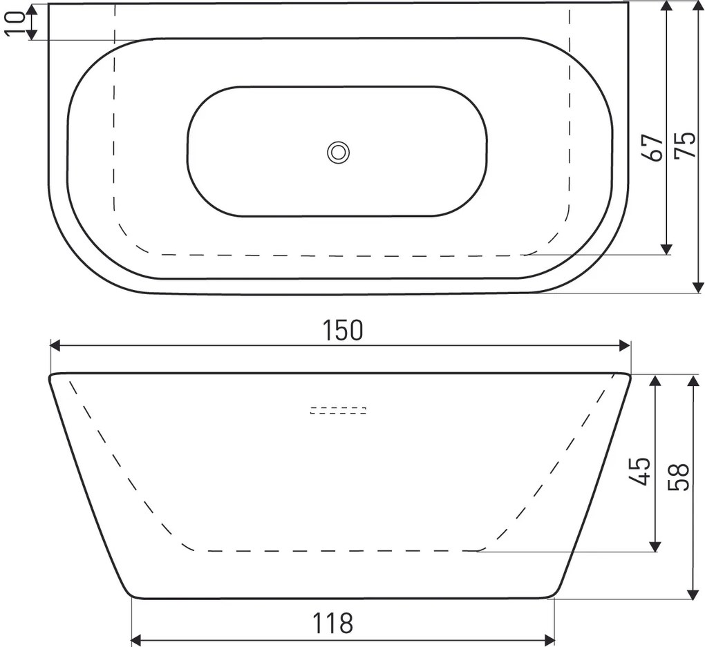 Novoterm Volně stojící akrylátová vana ke stěně NV-Mona 150x75 bílá + odtokový komplet