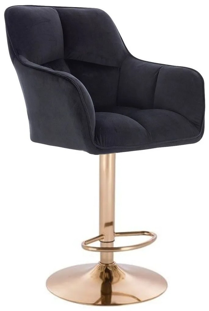 LuxuryForm DESIGN Barová židle AMALFI VELUR na zlaté kulaté podstavě - černá