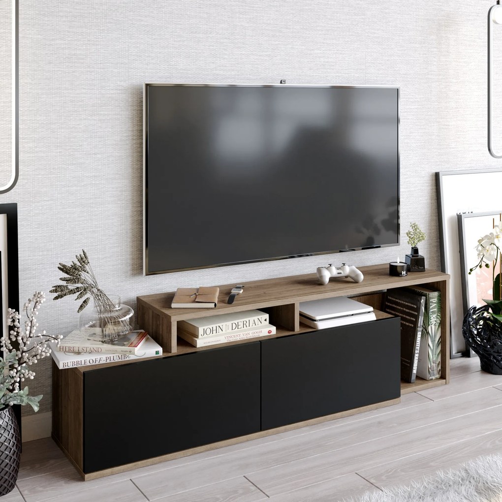 Hanah Home TV stolek Nexera - Walnut, Black, Ořech, Černá