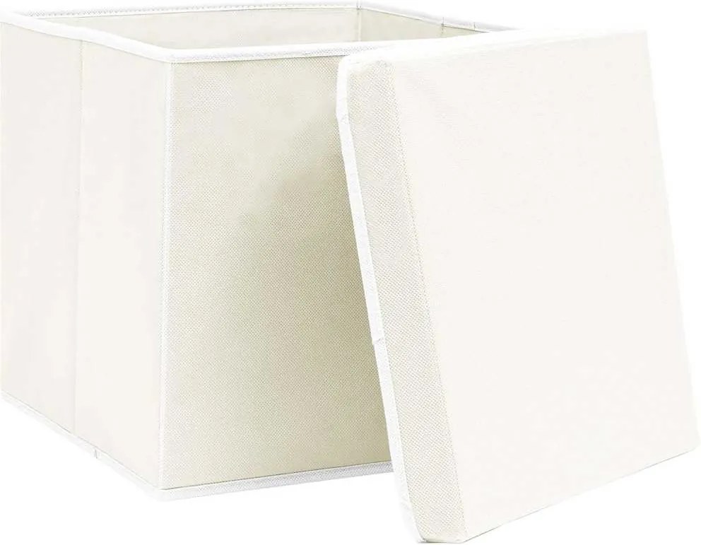 Úložné boxy s víky 4 ks bílé 32 x 32 x 32 cm textil 288350