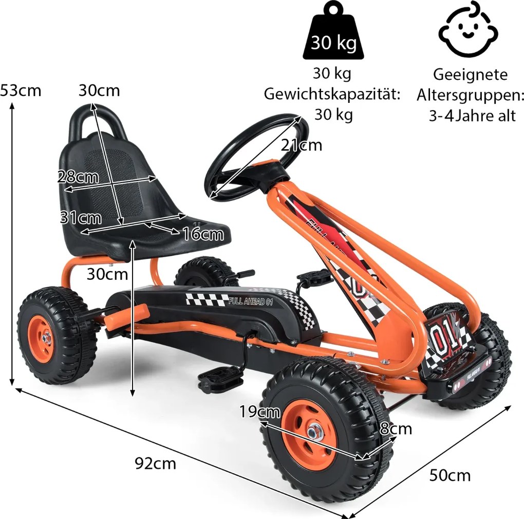 Costway Motokára s nastavitelným sedadlem a ruční brzdou, šlapací