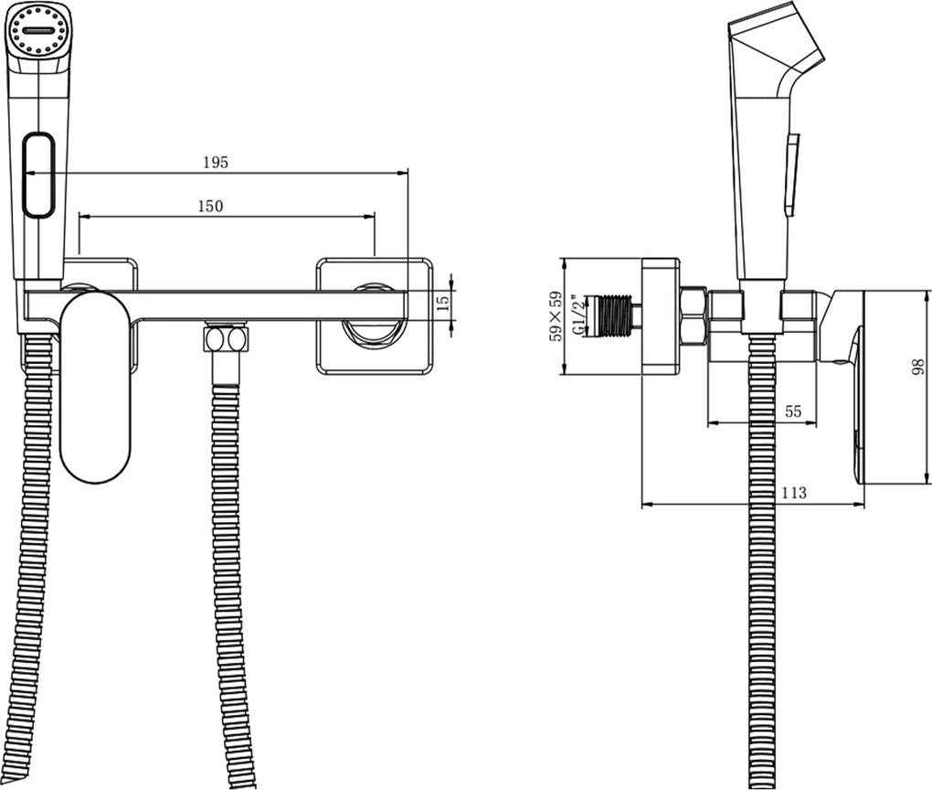 Aqualine Aqualine, Nástěnná bidetová baterie se Stop sprškou a poličkou, chrom, TJ042