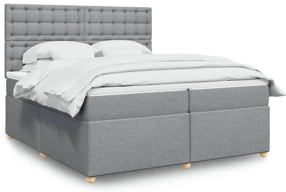 Box spring postel s matrací světle šedá 200 x 200 cm textil