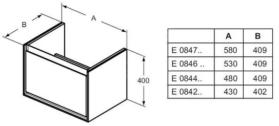 Ideal Standard Connect Air Skříňka pod umyvadlo Cube 65 cm, 580x409x400 mm E0847B2