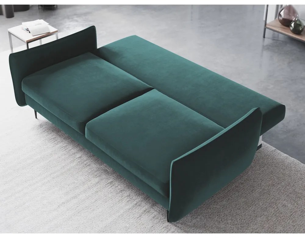 Sametová rozkládací/s úložným prostorem pohovka v petrolejové barvě 222 cm Vermont - II. jakost – Cosmopolitan Design