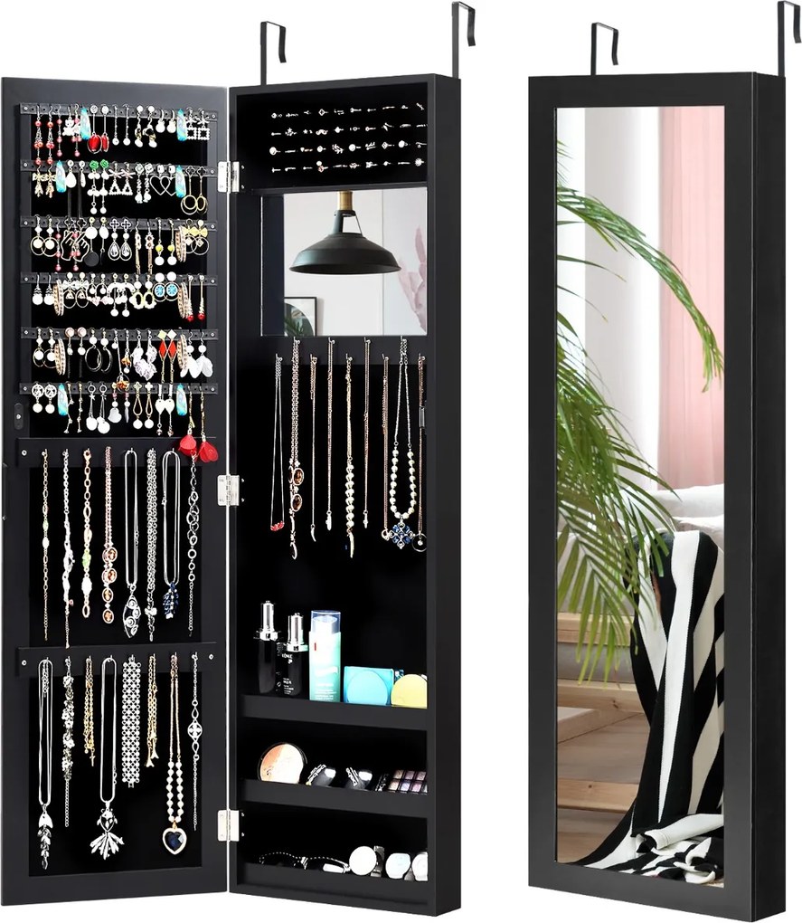 Costway Zrcadlová šperkovnice se zrcadlem po celé délce – 31,5 × 8,5 × 110 cm