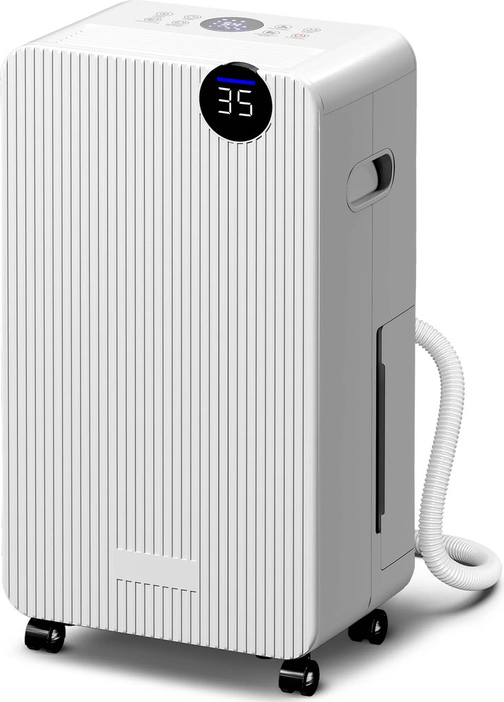 HOMCOM Odvlhčovač vzduchu 12 l/den, tichý odvlhčovač, vodní nádrž 2,1 l, LED displej, 28x18,5x50,5 cm, bílá