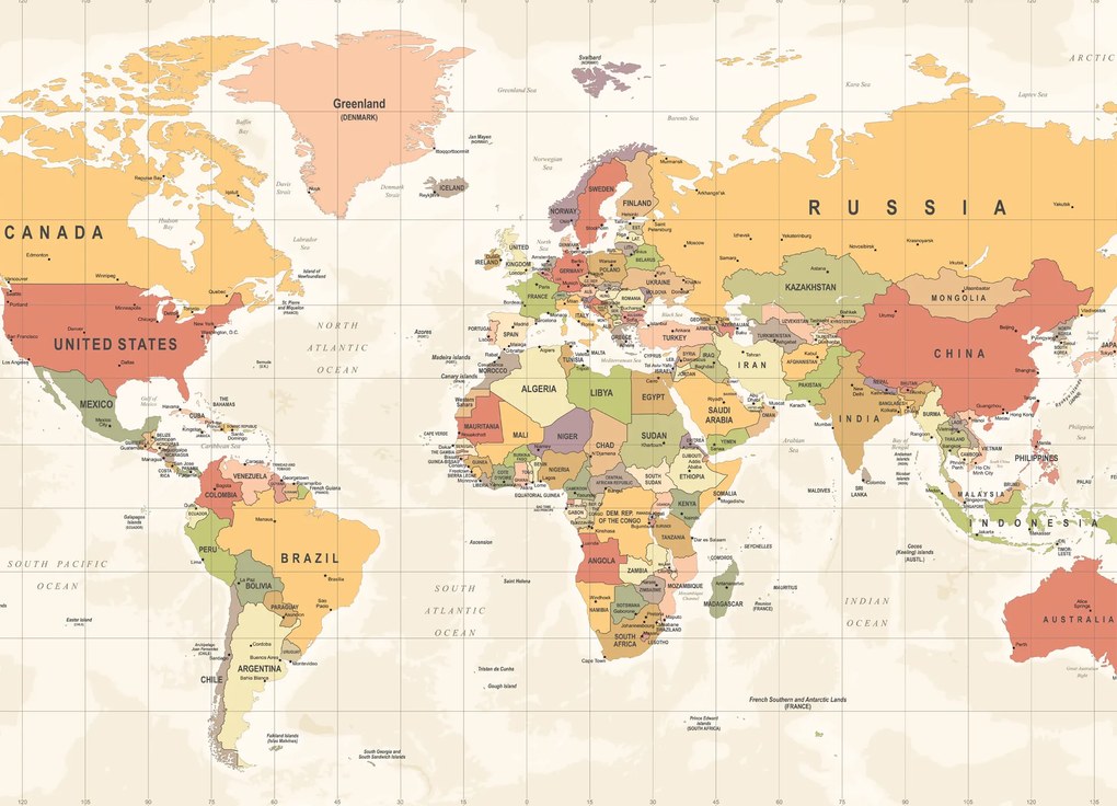 Malvis ® Vliesová tapeta Mapa světa Vel. (šířka x výška): 360 x 260 cm