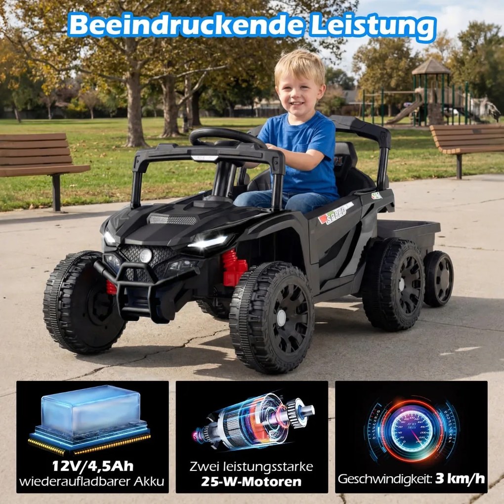 Costway 12 V Dětský traktor s odnímatelným přívěsem a rodičovským