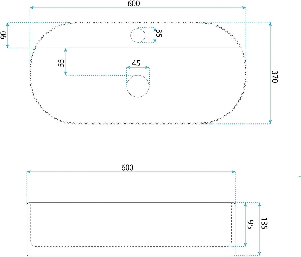 Rea Marcela Kallisto, umyvadlo na desku 600×370×135 mm, béžová matná-imitace kamene, REA-U3517