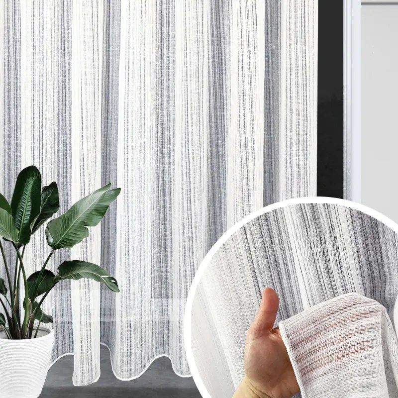 Voálová﻿ hotová bílá poloprůhledná záclona s řasící páskou - Ervi FR 1130 (různé velikosti)