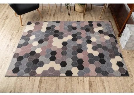 koberec HEOS 78537 šedá / růžový / krémový HEXAGON velikost 160x220 cm | krásné koberce cz