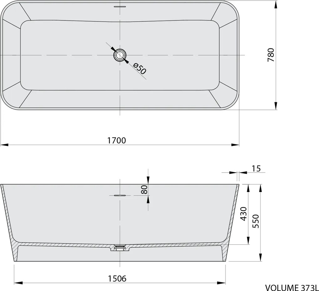 Polysan Polysan, LEYLA volně stojící vana 170x78cm, rockstone, bílá mat, 92530