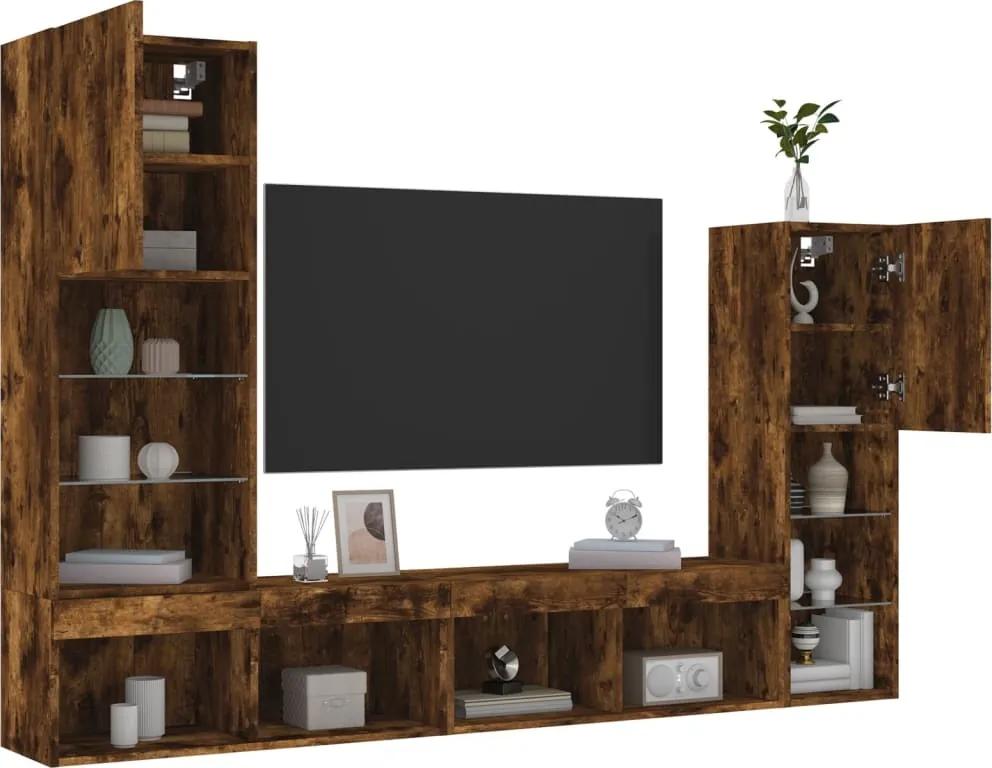 vidaXL 4dílná obývací stěna s LED osvětlením kompozitní dřevo [3216656] Barva: hnědý dub