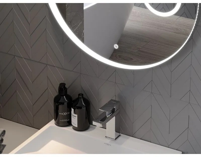 Mexen Ella podsvícené koupelnové zrcadlo s kosmetickým zrcátkem, Kulaté 70 cm, LED 6000K, ventilátor - 9811-070-070-611-00