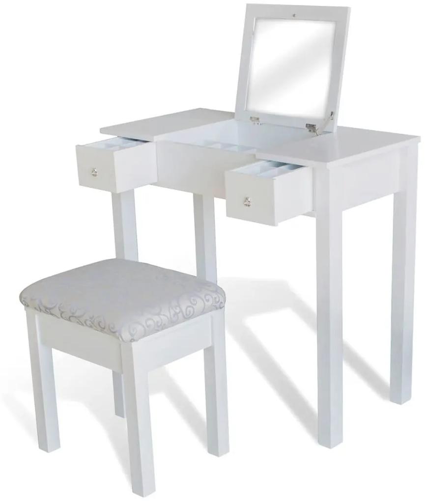241519 vidaXL Toaletní stolek se stoličkou a vyklápěcím zrcadlem bílý