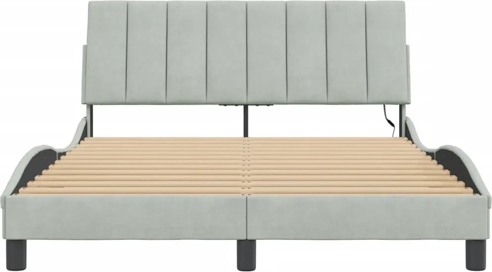 Rám postele s LED osvětlením bez matrace Hanko světle šedý 140 x 200 cm samet 3213781