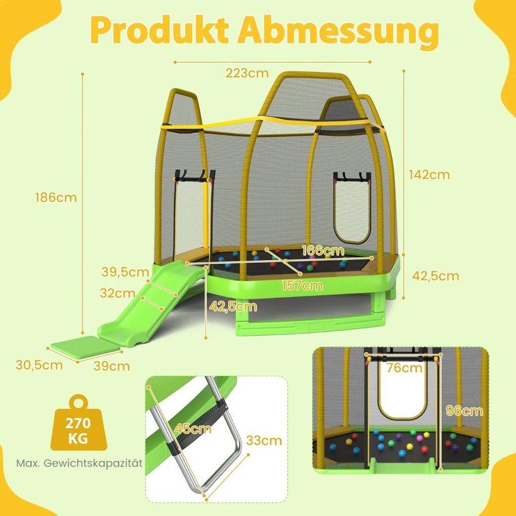 Costway Zahradní trampolína Ø 223 cm se skluzavkou, nosnost 270 kg
