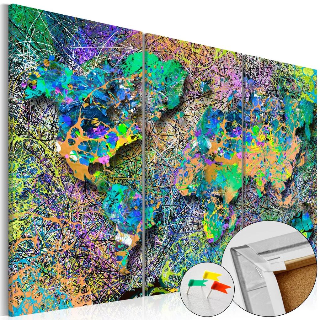 Murando DeLuxe Mapa na korkové tabuli - barevné nitky Velikost: 90x60 cm