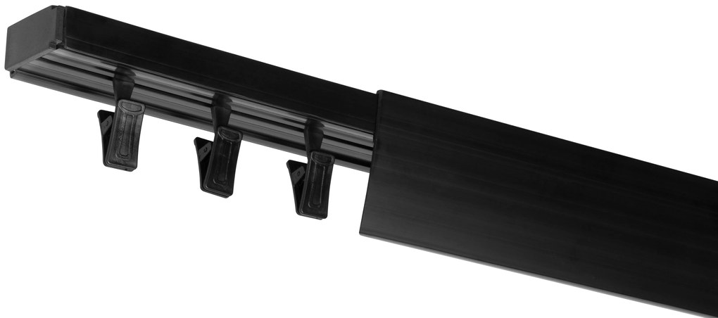 Dekodum Stropní kolejnice z PVC jednořadá černá s krytem Délka: 220 cm, Typ přichycení: háčky