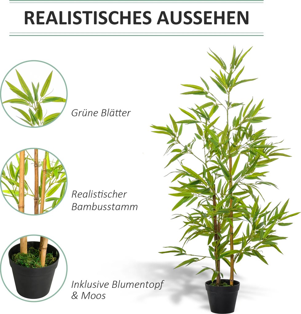 Outsunny Umělý bambus Dekorativní umělá rostlina 120cm realistický strom dekorace pro vnitřní prostory | Aosom.de