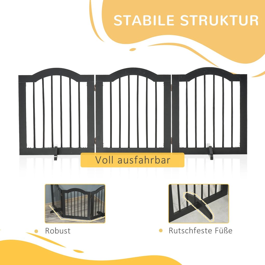 PawHut ohrádka pro psy, ochranná ohrádka, ohrádka pro psy, 3-dílná konfigurace ohrádky se dvěma podpěrnými nohami, stabilní, skládací, 154,5x29,5x61cm