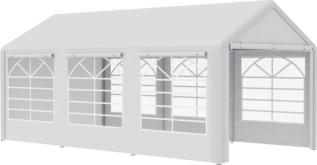 Pavilonový párty stan Outsunny 3x6m se 4 bočními stěnami a okny z polyesteru a kovu – bílý | Aosom