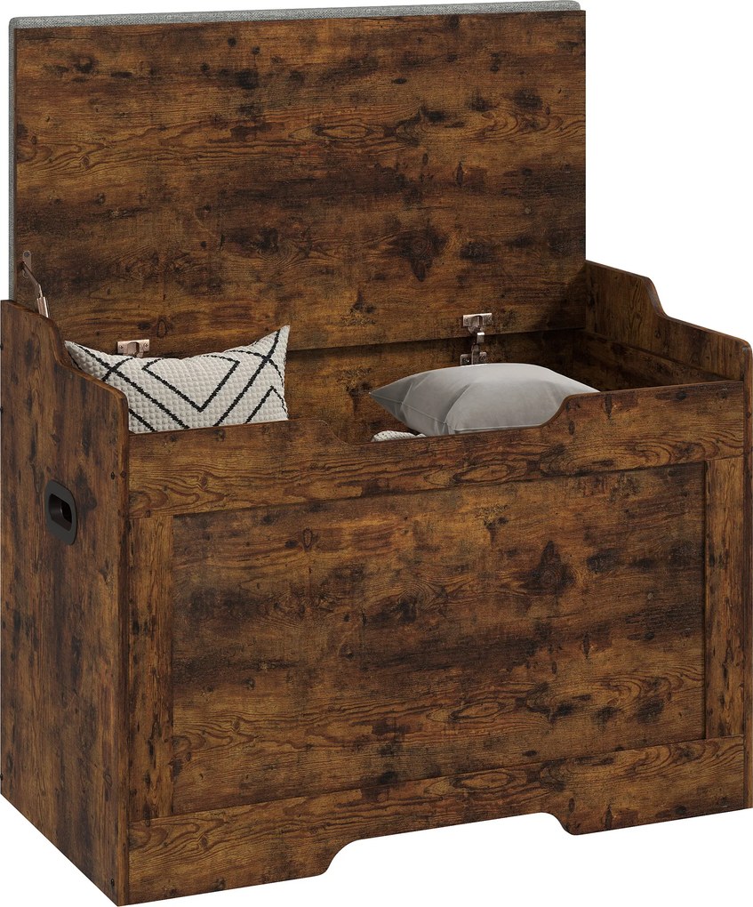 HOMCOM úložná lavice 103L multifunkční v dřevěném vzhledu se šedým sedákem, 75x40x56 cm