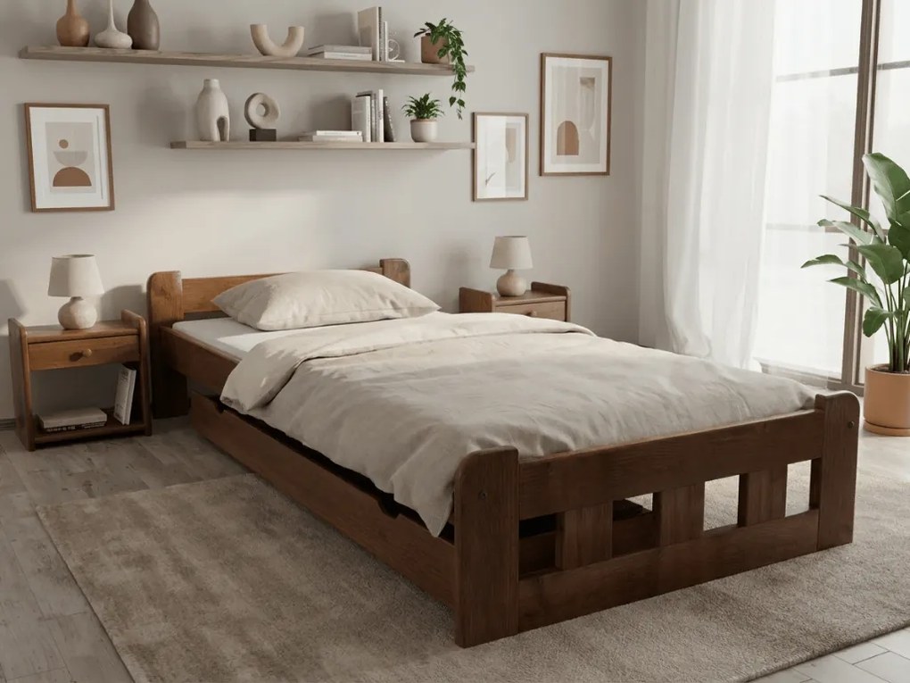 Postel Naomi zvýšená 90 x 200 cm, dub Rošt: S laťkovým roštem, Matrace: Matrace Sommera 18 cm