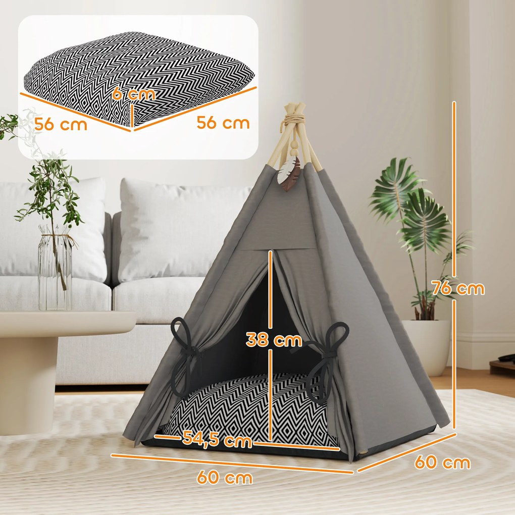 PawHut teepee stan pro domácí mazlíčky, stan pro kočky s odnímatelným a pratelným polštářem, domeček pro kočky s protiskluzovou podlahou, míček na hr…