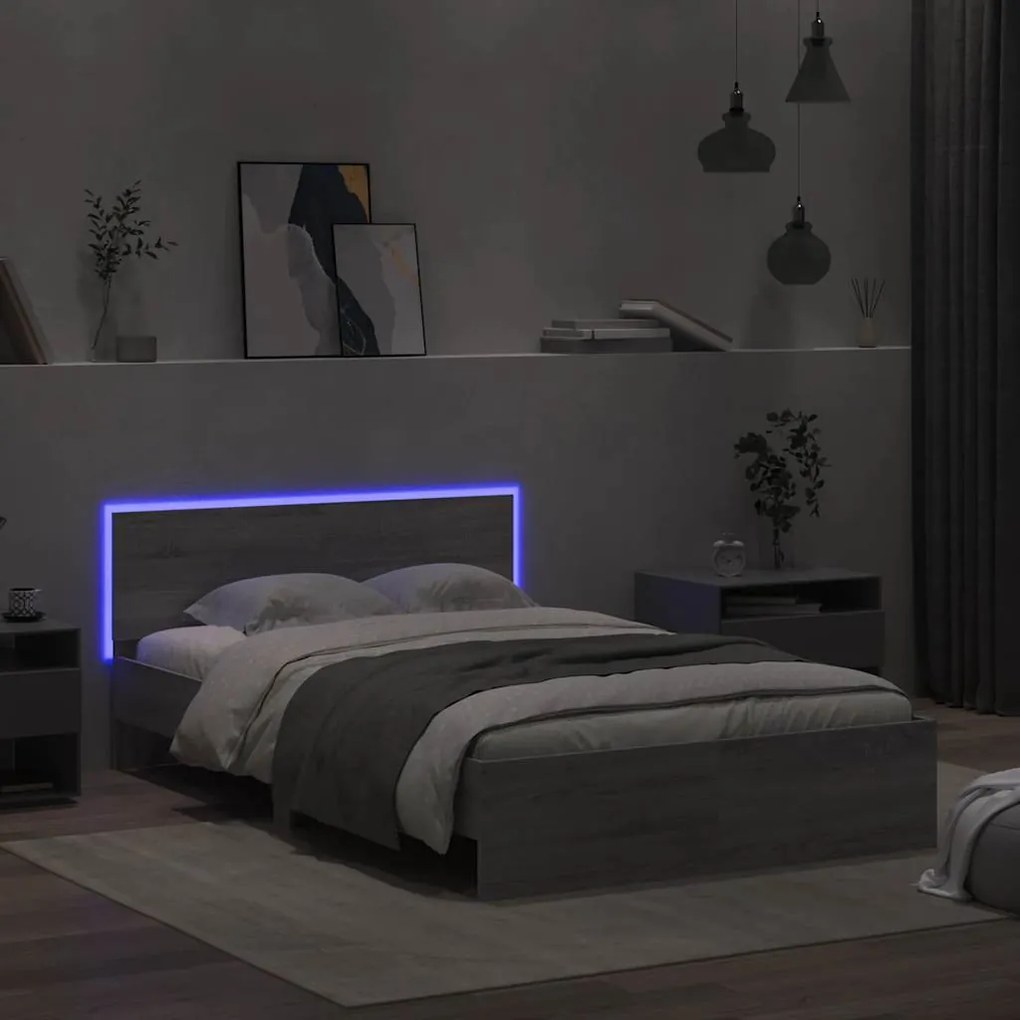 Rám postele s čelem a LED osvětlením šedý sonoma 120 x 200 cm 3207621