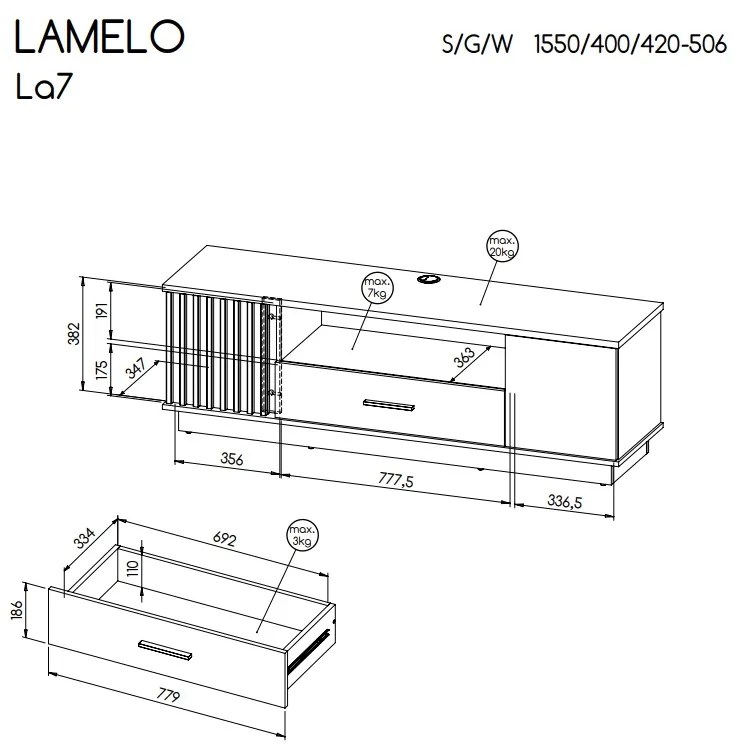 Televizní stolek LAMELO LA7 Dolmar 155/42-50,6/40