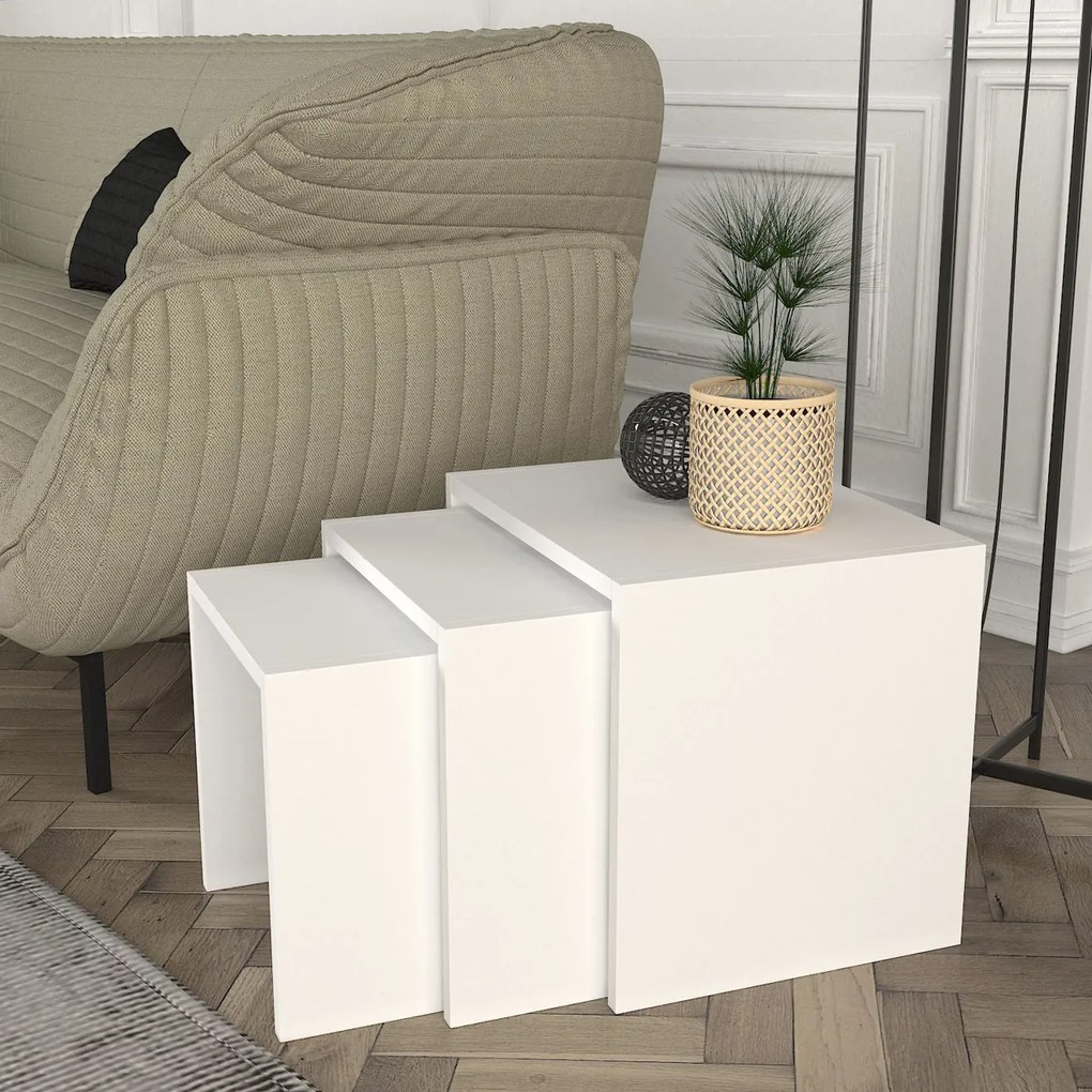 Odkládací stolek Zariel White, 3 ks