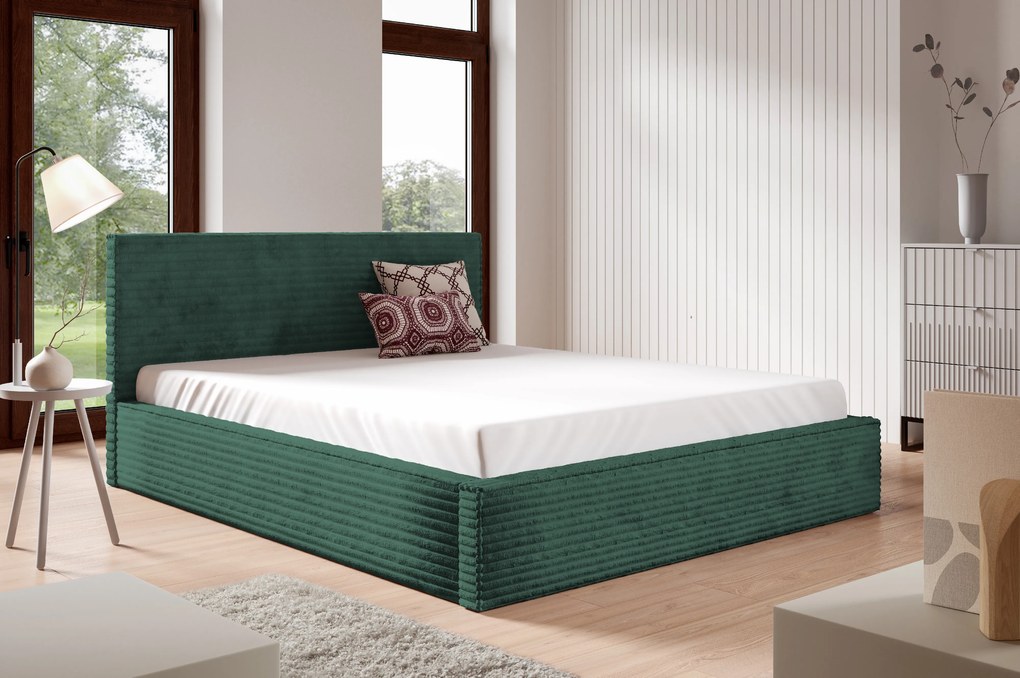 Eka Čalouněná postel STRIPS 180x200 cm Úložný prostor: S kovovým rámem úložného prostoru, Barva látky Tilia: Béžová (Tilia 17)