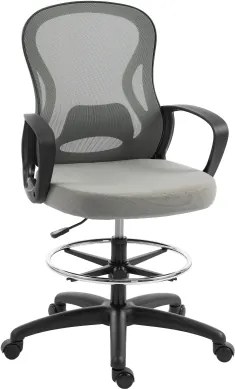 Ergonomická kancelářská židle Vinsetto, kancelářská židle s opěrkou nohou a loketními opěrkami, síťovina, 59 x 65 x 123 cm, šedá