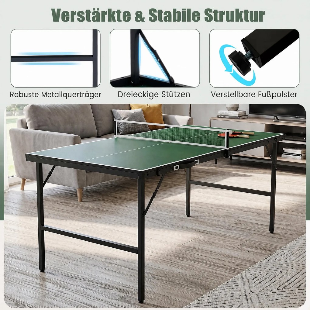 Costway Skládací stůl na stolní tenis se sítí a 2 pálkami a míčky Mini – zelený