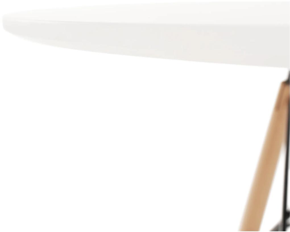 Jídelní stůl GAMIN new, průměr 90 cm, barva bílá mat, buk, kov černý