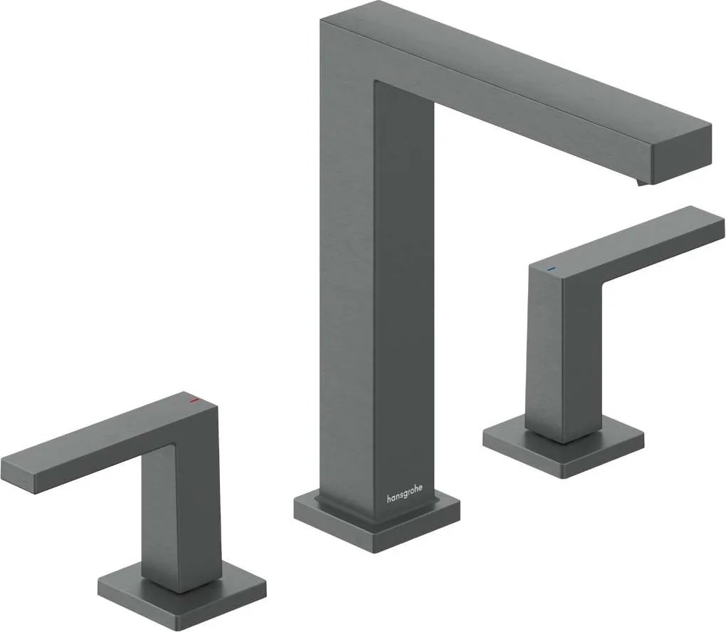 Hansgrohe Tecturis E - Umyvadlová baterie s výpustí Push-Open, 3-otvorová instalace, EcoSmart+, kartáčovaný černý chrom 73030340