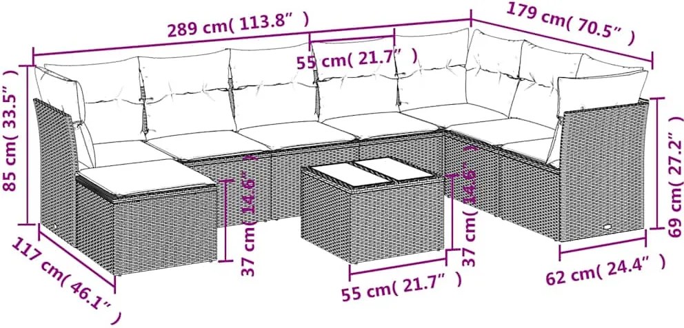 9dílná zahradní sedací souprava s poduškami černá polyratan 3218055
