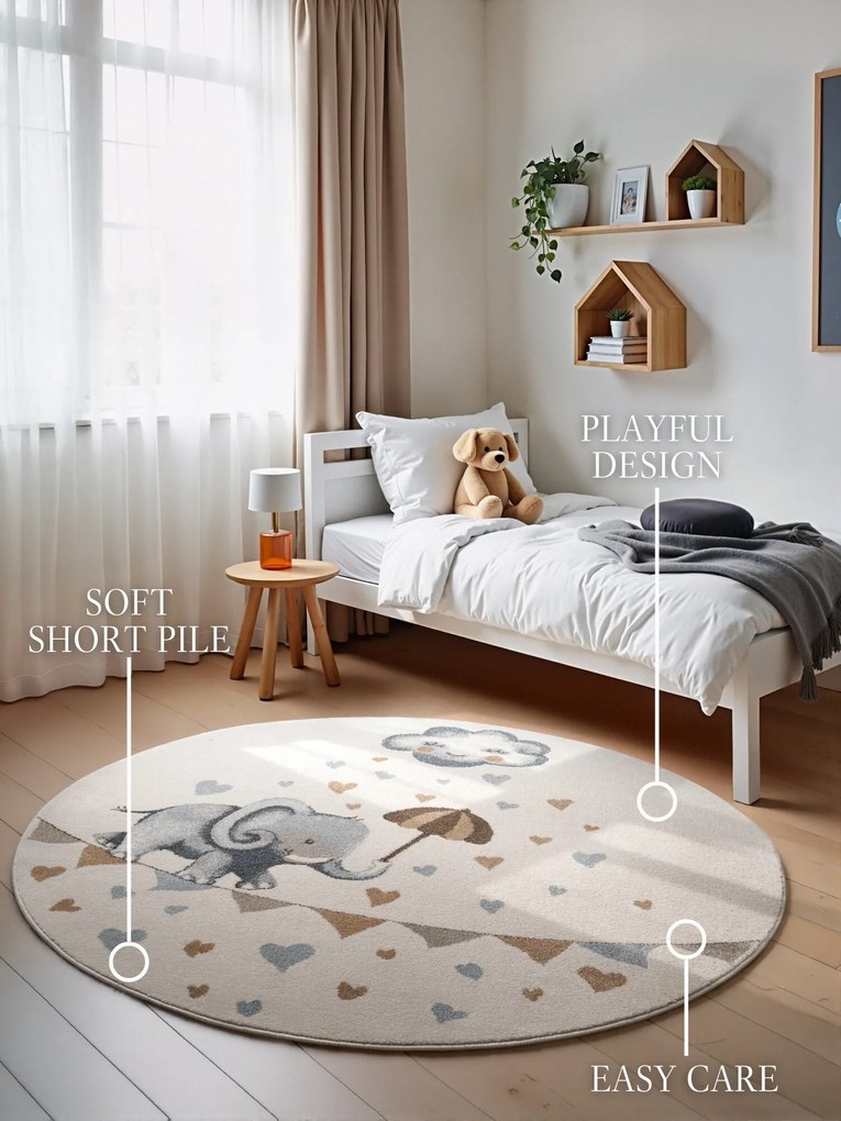 Villeroy & Boch, Dětský kusový koberec Villeroy & Boch Boho Kids 106303 Cream Multicolor kruh, 160x160 (průměr) kruh, bílá, dětský pokoj