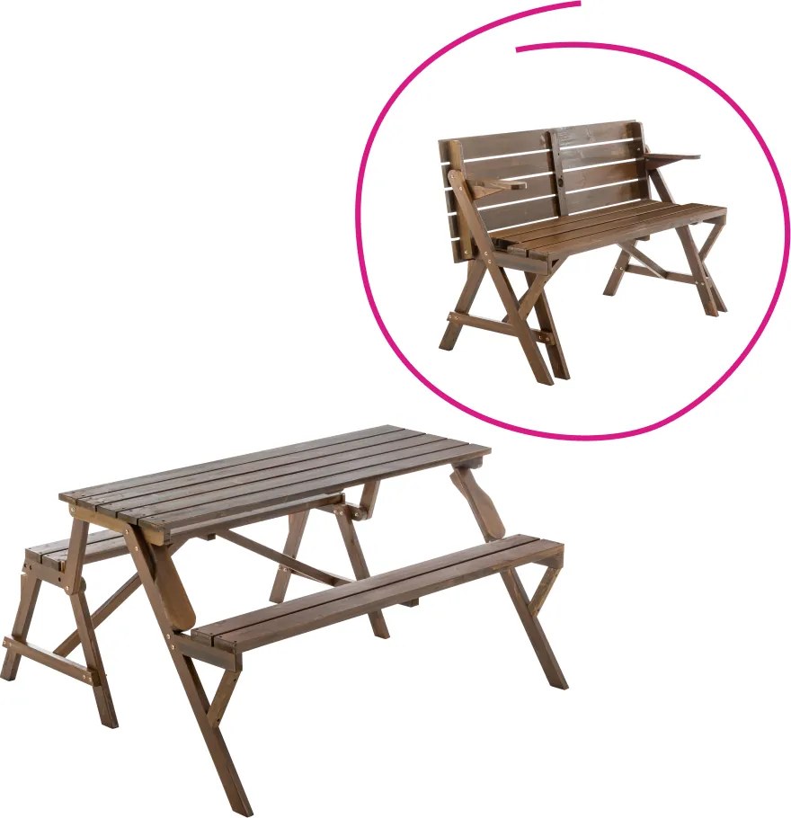 Kondela Zahradní stůl/lavička, 2v1, hnědá, ZAGIR