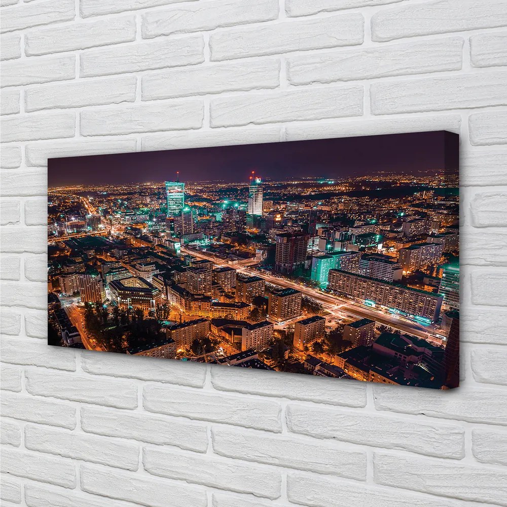 Obrazy na plátně Varšava Město noční panorama 125x50 cm