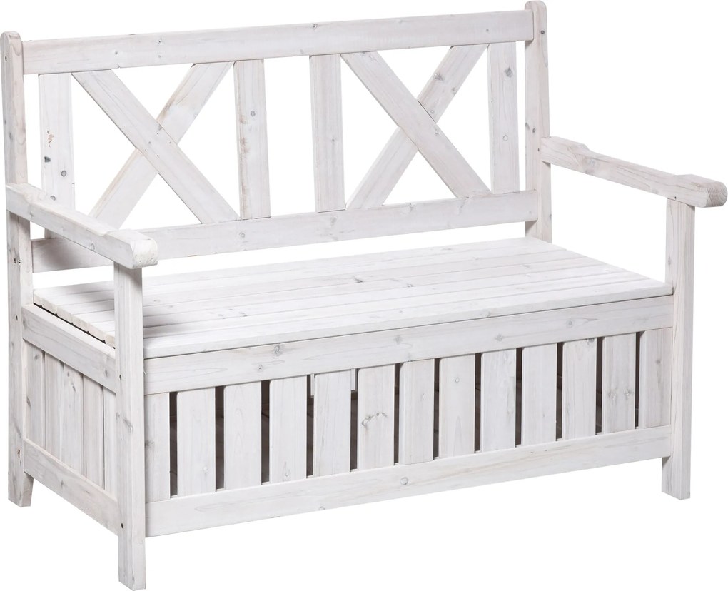 Outsunny úložná lavička pro 2 osoby, zahradní truhla s polštářem, bílá - 115 x 61 x 85 cm | Aosom