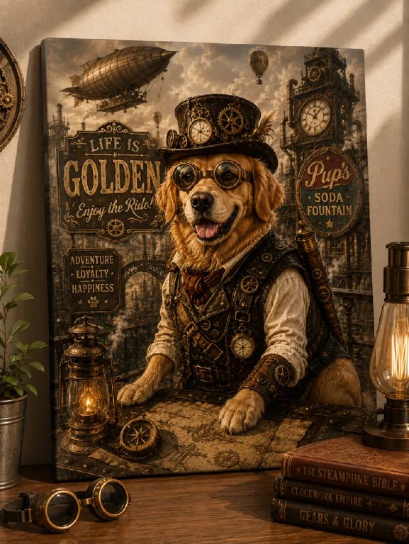 Foto obraz z vlastní fotky na plátno – Steampunk & Industriální portrét mazlíčka z fotky Rozměry obrazu: 40 x 50 cm