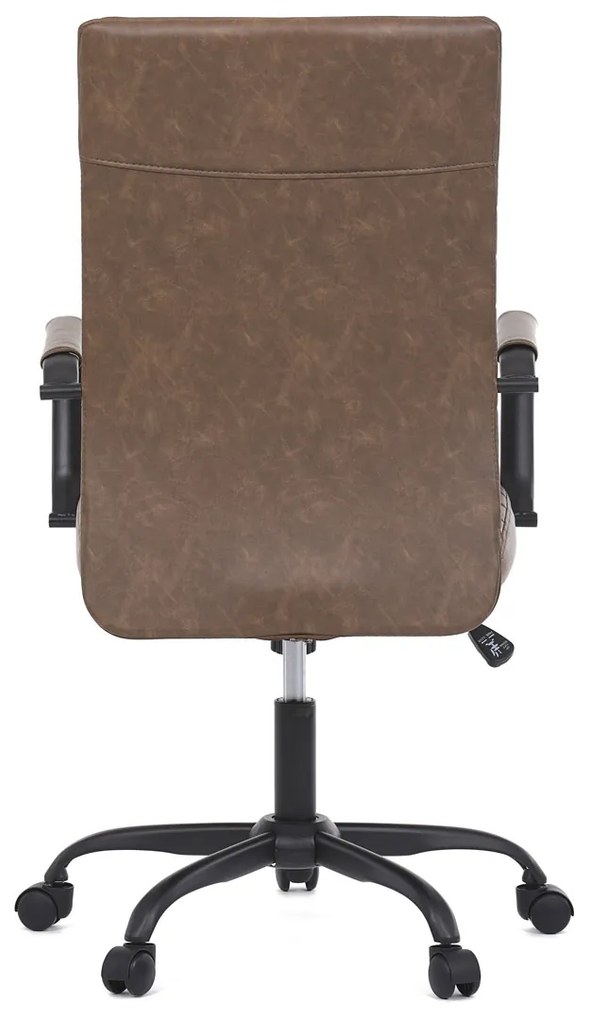 Autronic Kancelářská židle, hnědá ekokůže, houpací mech, kolečka pro tvrdé podlahy, černý kov