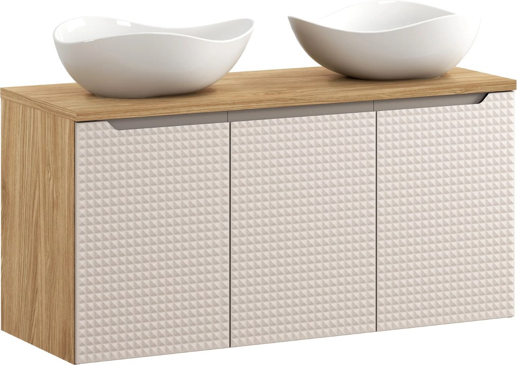 Comad Koupelnová skříňka s deskovými umyvadly set Luxor Beige 120 béžová/dub olejovaný