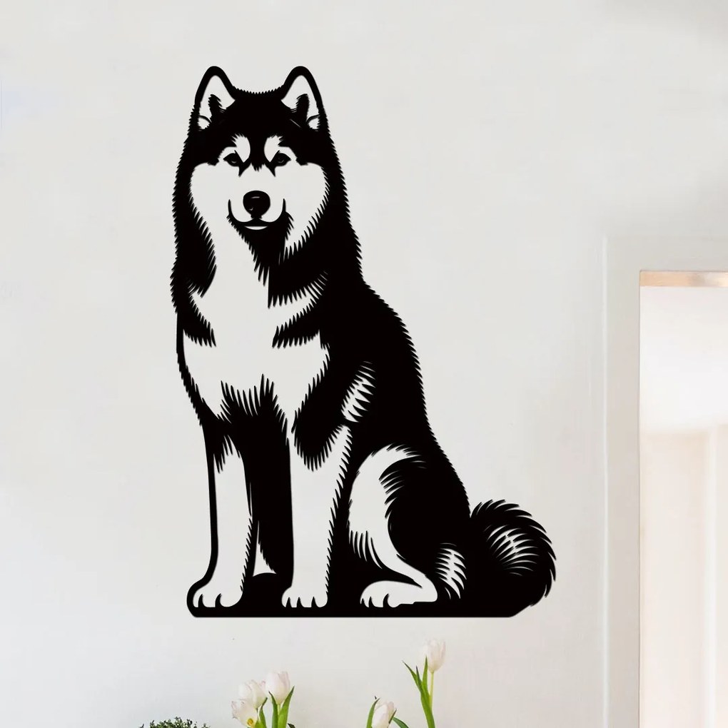 dřevo života Dřevěný obraz psa Husky Zvolte rozměr (cm): 42x60, Zvolte barvu dekoru: Černá