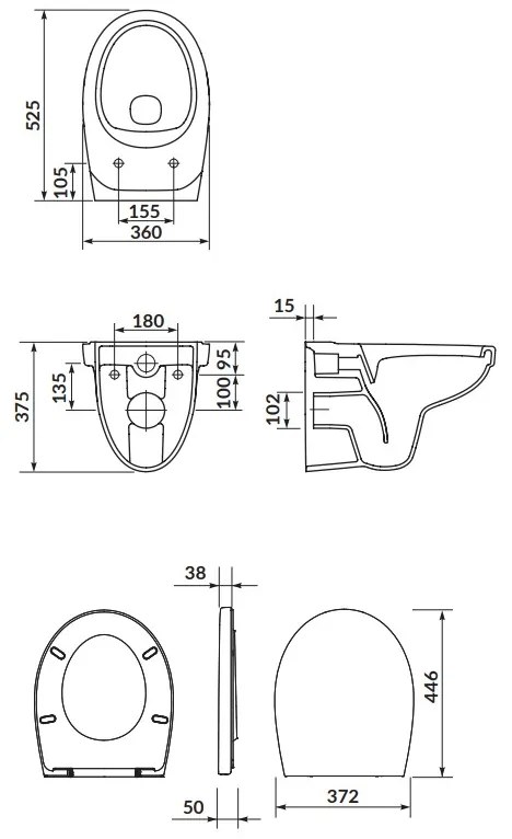 Cersanit Cersania SimpleOn, závěsná WC mísa 52,5x36x37,5 cm + sedátko s pomalým zavíráním z polypropylenu, horizontální odpad, bílá, S701-557