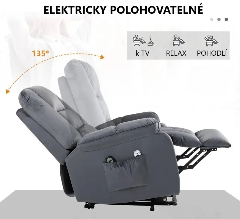 Goleto Polohovací masážní televizní křeslo Vilém | šedé